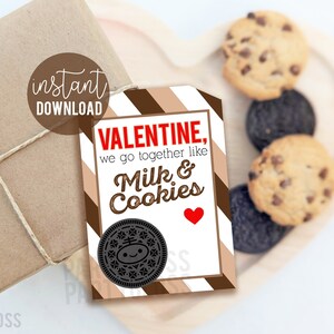 Valentine's Day Printable Tags Milk and Cookies Valentine Class Team ...