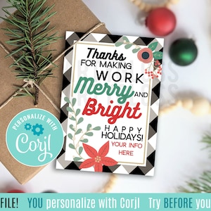 Editable Christmas Thanks for Making Work Merry and Bright Appreciation ...