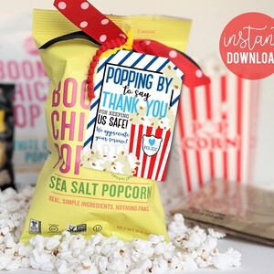 Popcorn Police Appreciation Printable Gift Tags, Popping by to Say ...