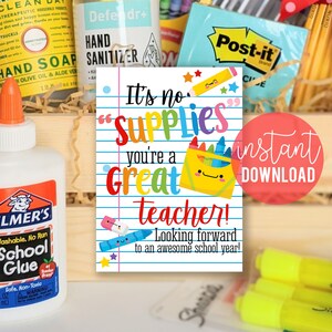 Back to School Supplies Printable Gift Tags, Teachers Appreciation Tag ...