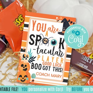 Editable Halloween Good Luck Sports Printable Gift Tags, Boo Got This ...