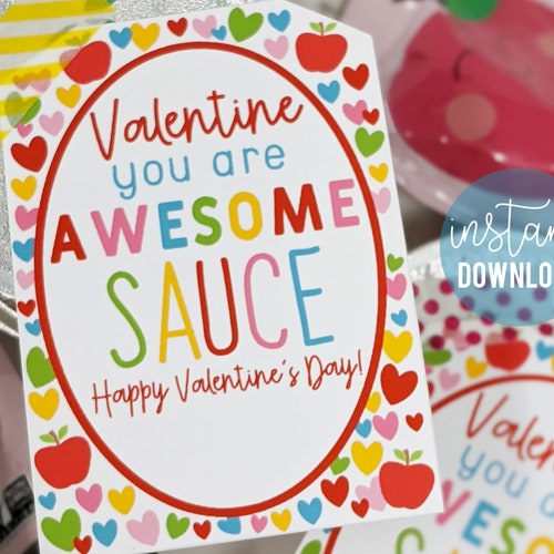 Applesauce Valentine's Day Printable Tag Awesome Sauce - Etsy