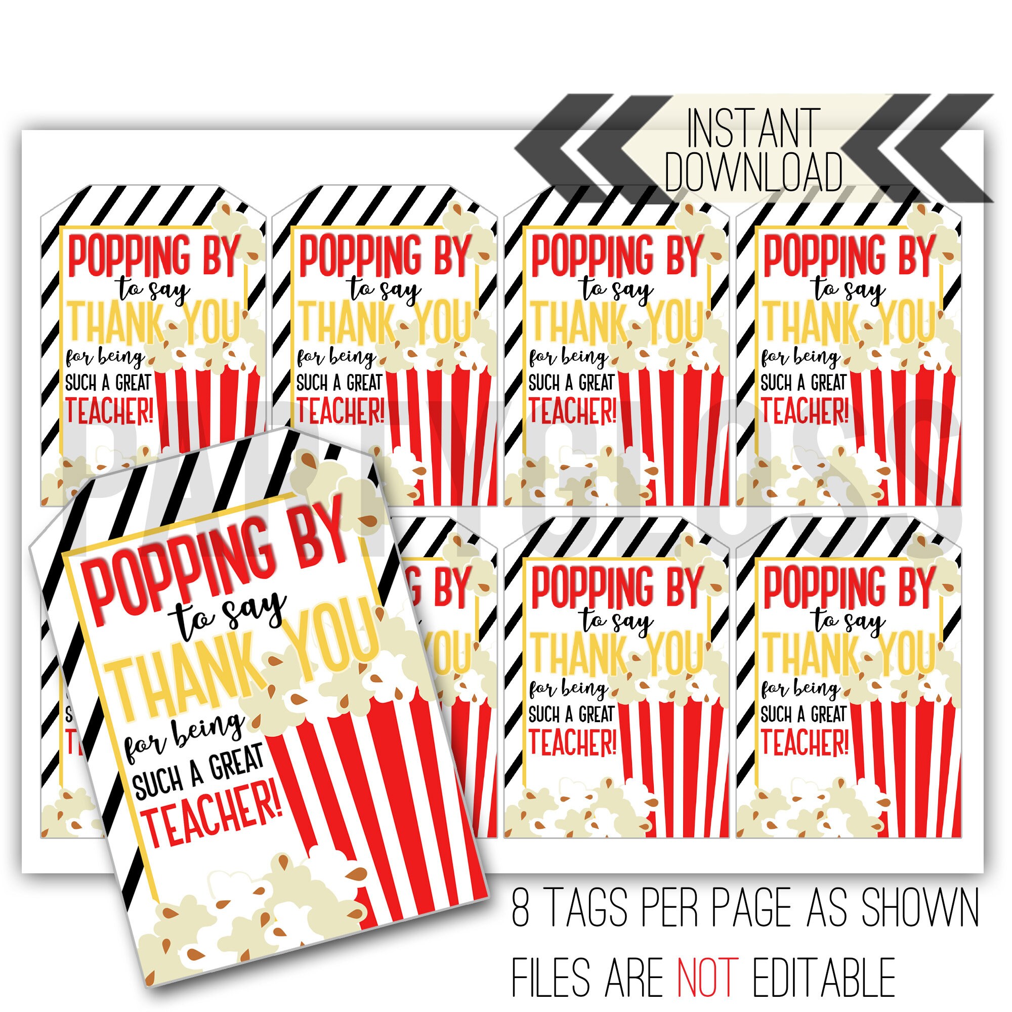Popcorn Teacher Appreciation Printable Gift Tags, Popping by to Say ...