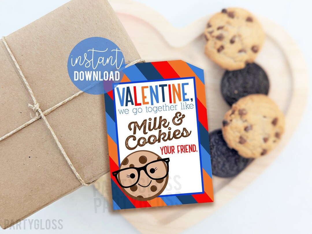 Valentine's Day Printable Tags Milk and Cookies Valentine Class Team ...