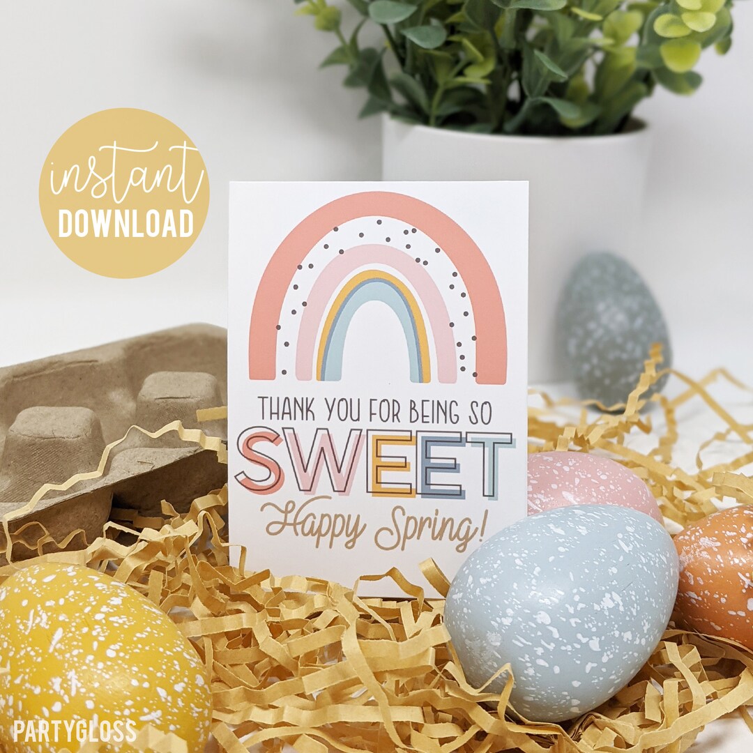 Etiquetas imprimibles de feliz primavera Gracias por ser tan dulce Pascua Boho Rainbow Amigo ...