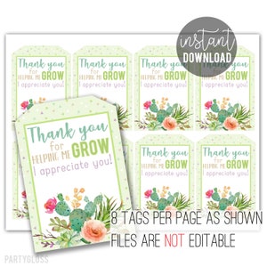 Teacher Appreciation Printable Gift Tags, Floral Cactus Succulent Plant ...