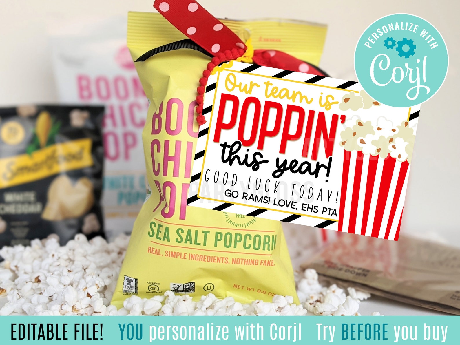 Editable Good Luck Team Printable Tag Good Luck Popcorn Card - Etsy