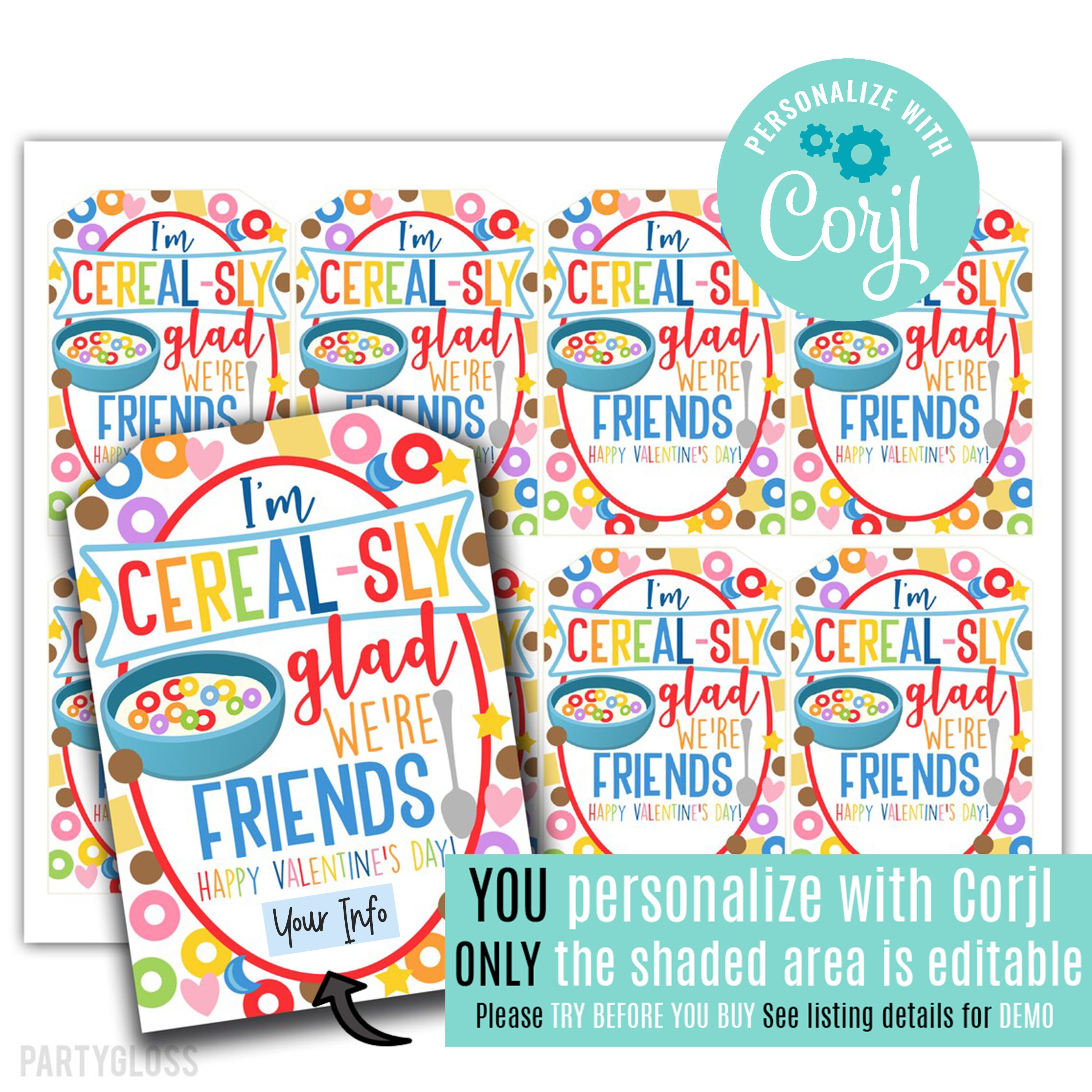 Editable Cereal Valentine's Day Printable Tags Valentine Class Team ...