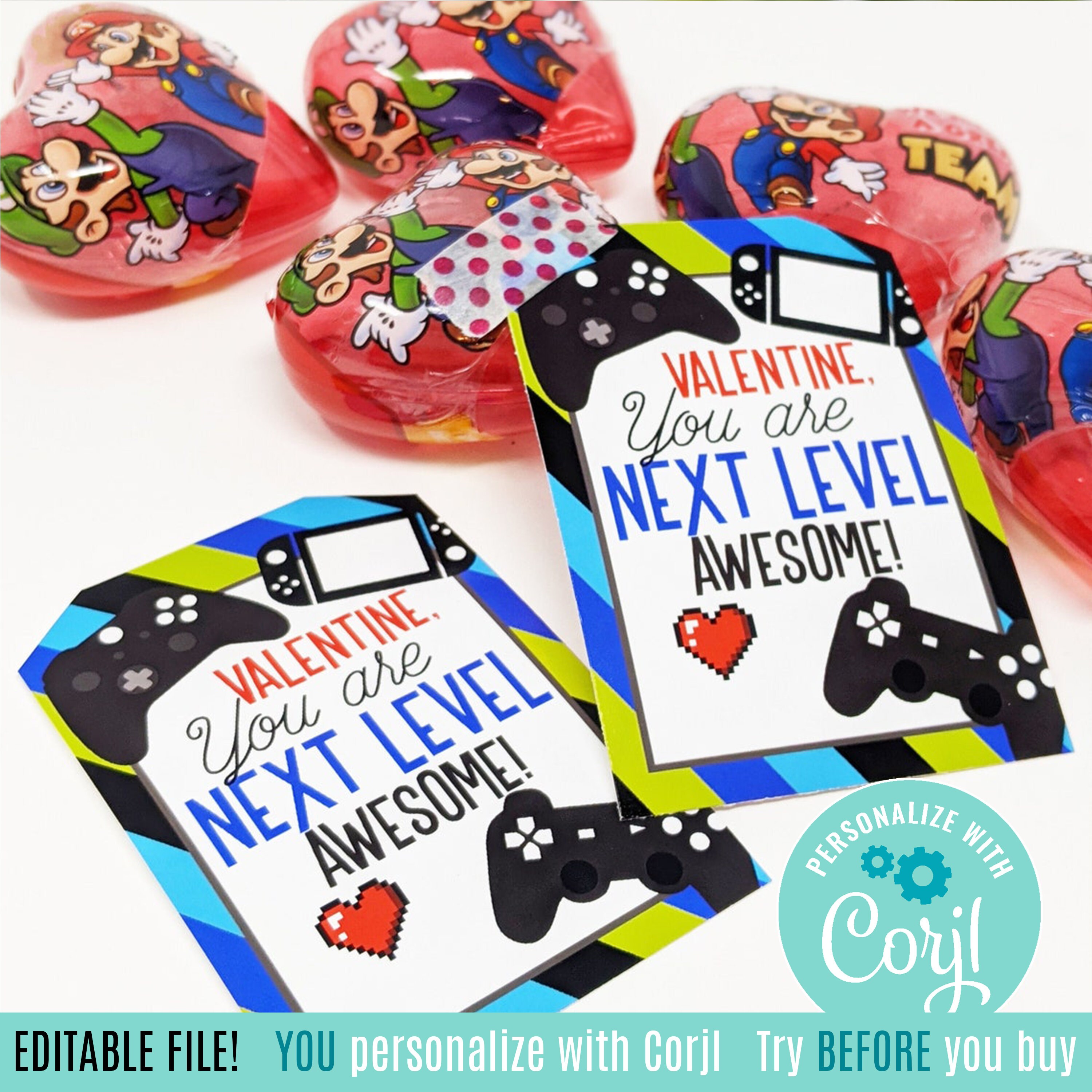 Editable Video Game Valentine's Day Printable Tag Gamer | Etsy