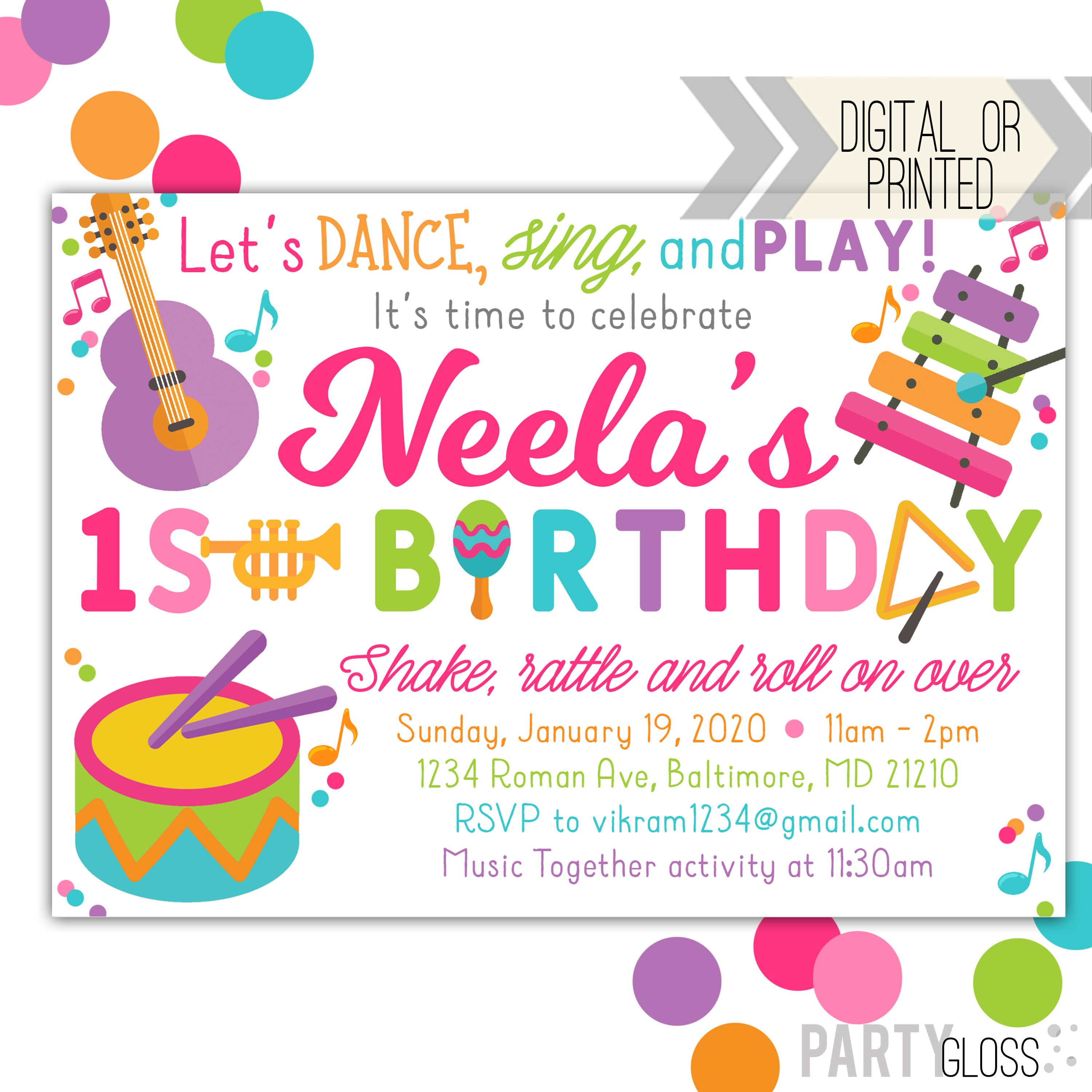 Music Party Invitation - Digital or Printed | Music Gym Party | Musical ...