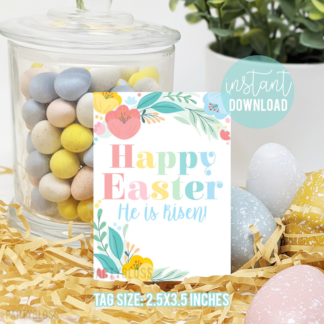 Happy Easter He is Risen Printable Tags Pastel Floral Sunday School ...