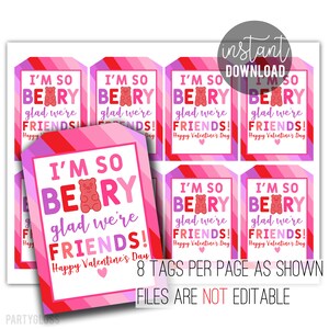 Gummy Bear Valentine's Day Printable Gift Tags, so Beary Glad We're ...