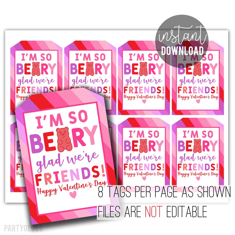 Gummy Bear Valentine's Day Printable Gift Tags, so Beary Glad We're ...
