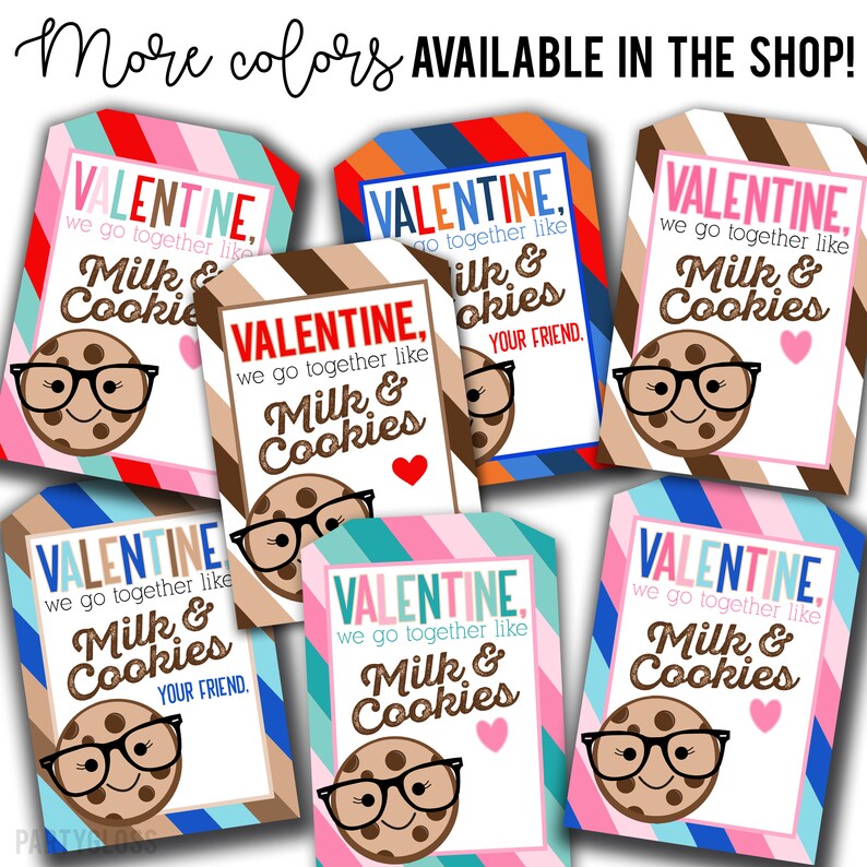 Animal Cookie Valentine's Day Printable Tags Milk and - Etsy