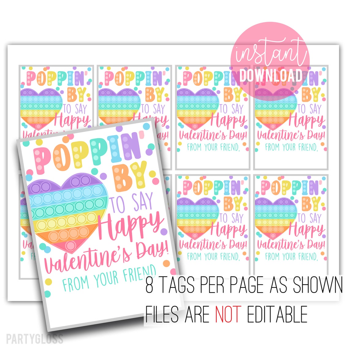 Pop It Valentine's Day Printable Valentine Rainbow Poppin - Etsy