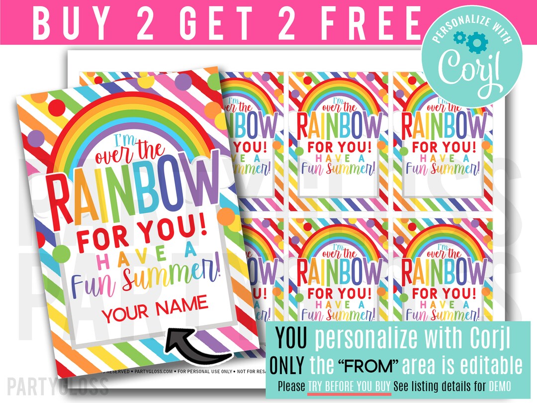 Editable Over the Rainbow End of Year Printable Tags, Rainbow Candy ...