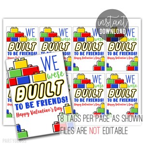 Built to Be Friends Valentine's Day Printable, Building Brick Valentine ...