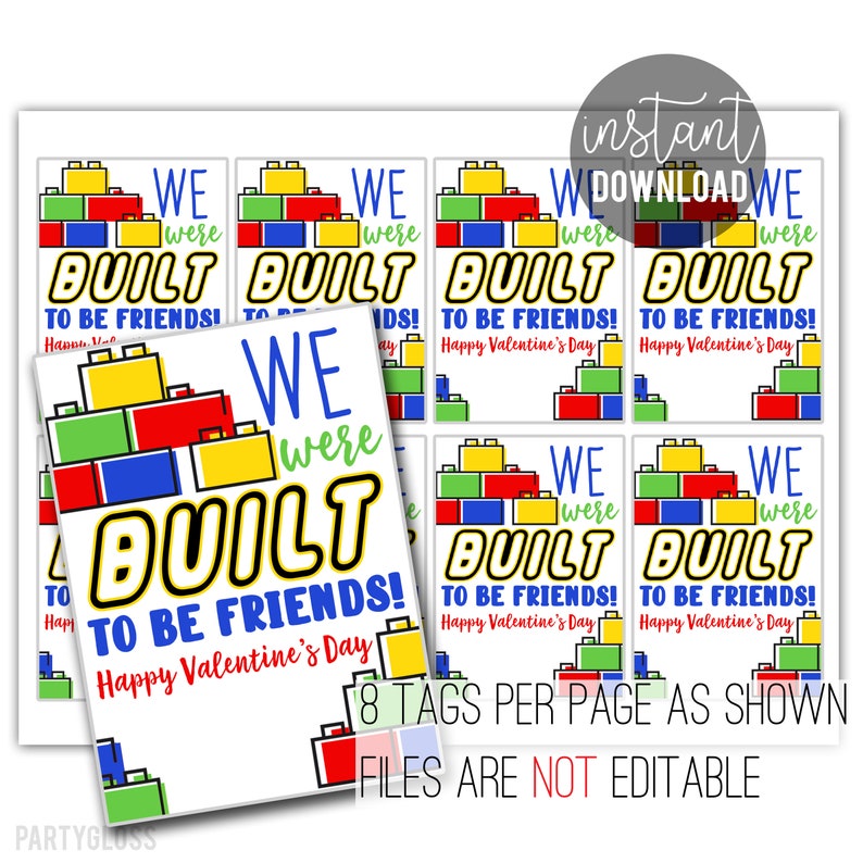 Built to Be Friends Valentine's Day Printable, Building Brick Valentine ...