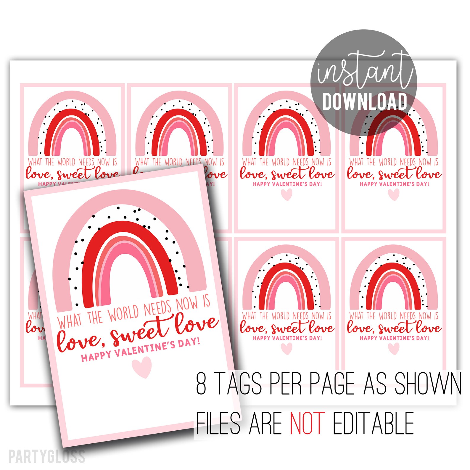 Boho Rainbow Valentine's Day Printable Love Sweet Love | Etsy