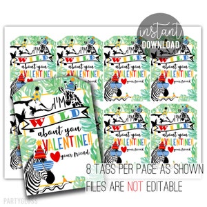 Wild Animal Valentine's Day Printable Tag, Jungle Valentine Class ...