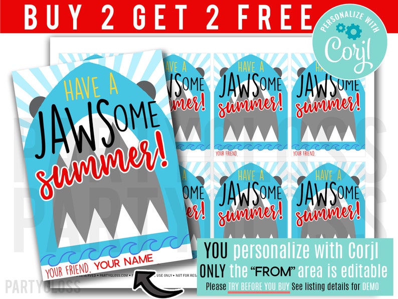 Editable Shark End of Year Printable Tags, Have A Jawsome Summer Break ...