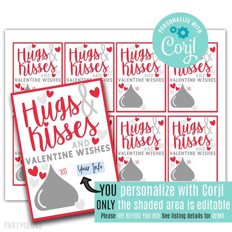 Editable Valentine's Day Printable Hugs and Kisses - Etsy