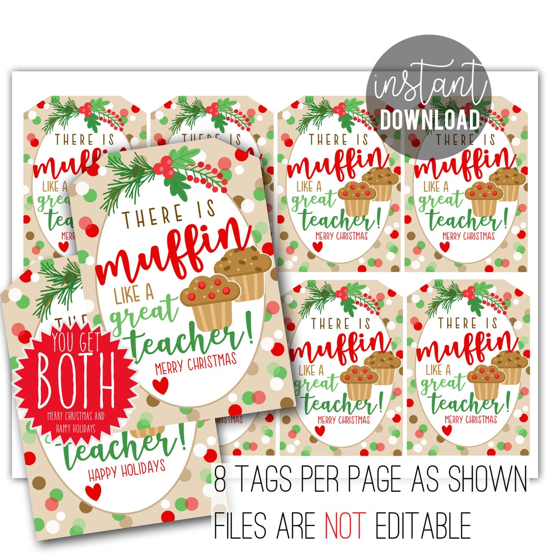 Muffin Christmas Printable Tags Teacher Muffin Tag Teacher - Etsy