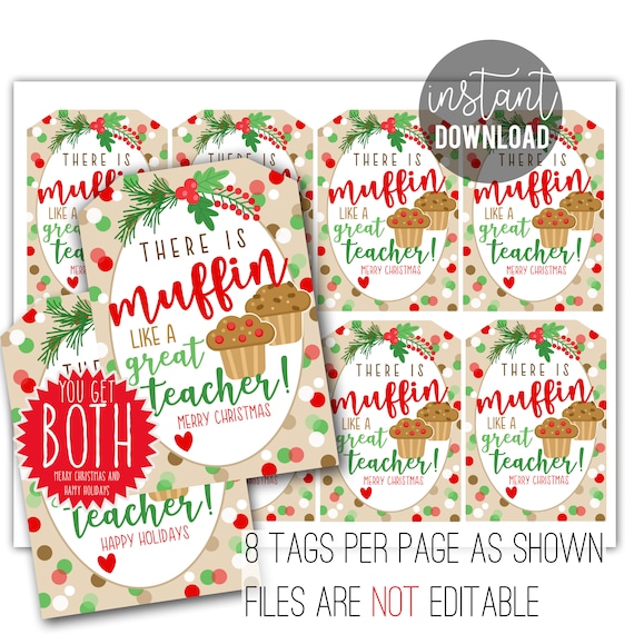 Muffin Christmas Printable Tags Teacher Muffin Tag Teacher | Etsy