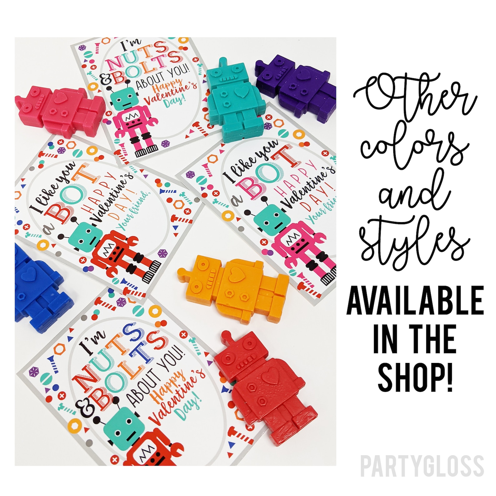 Robot Valentine's Day Printable Tags Nuts & Bolts About - Etsy