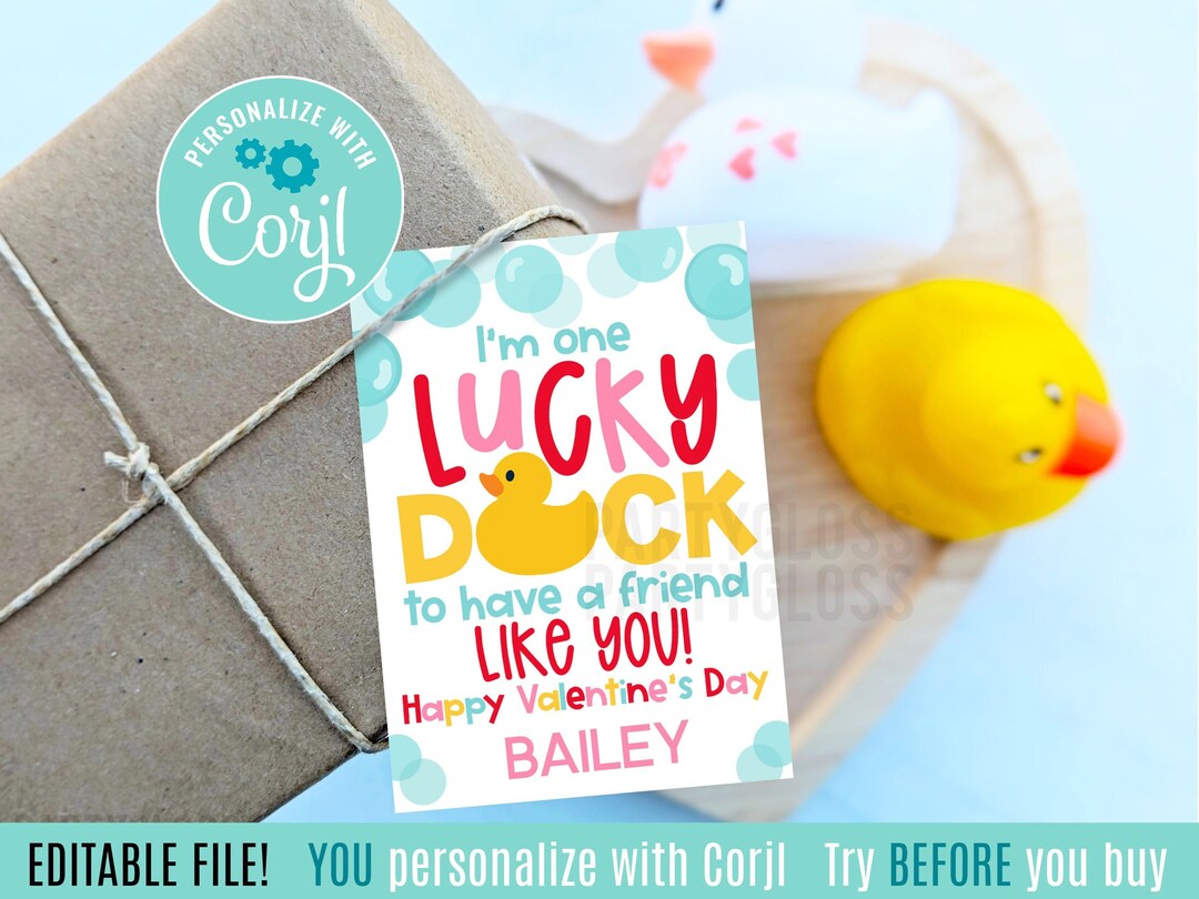 Editable Rubber Duck Valentine's Day Printable, Lucky Duck Valentine ...