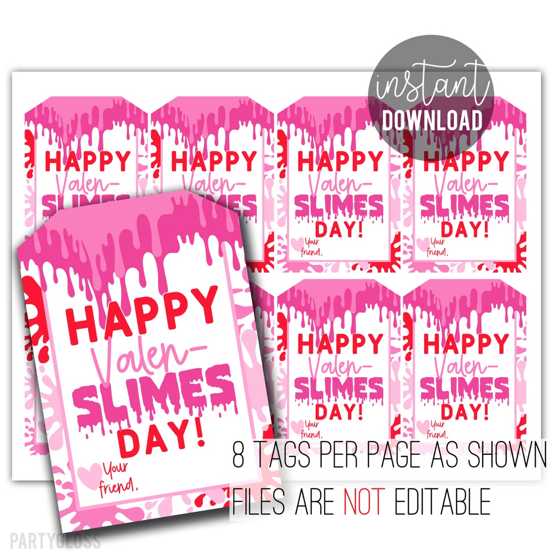 Slime Valentine's Day Printable Tag Non Food Valentine | Etsy