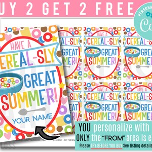 Editable Cereal End of Year Printable Tags, Cereal-sly Great Summer ...
