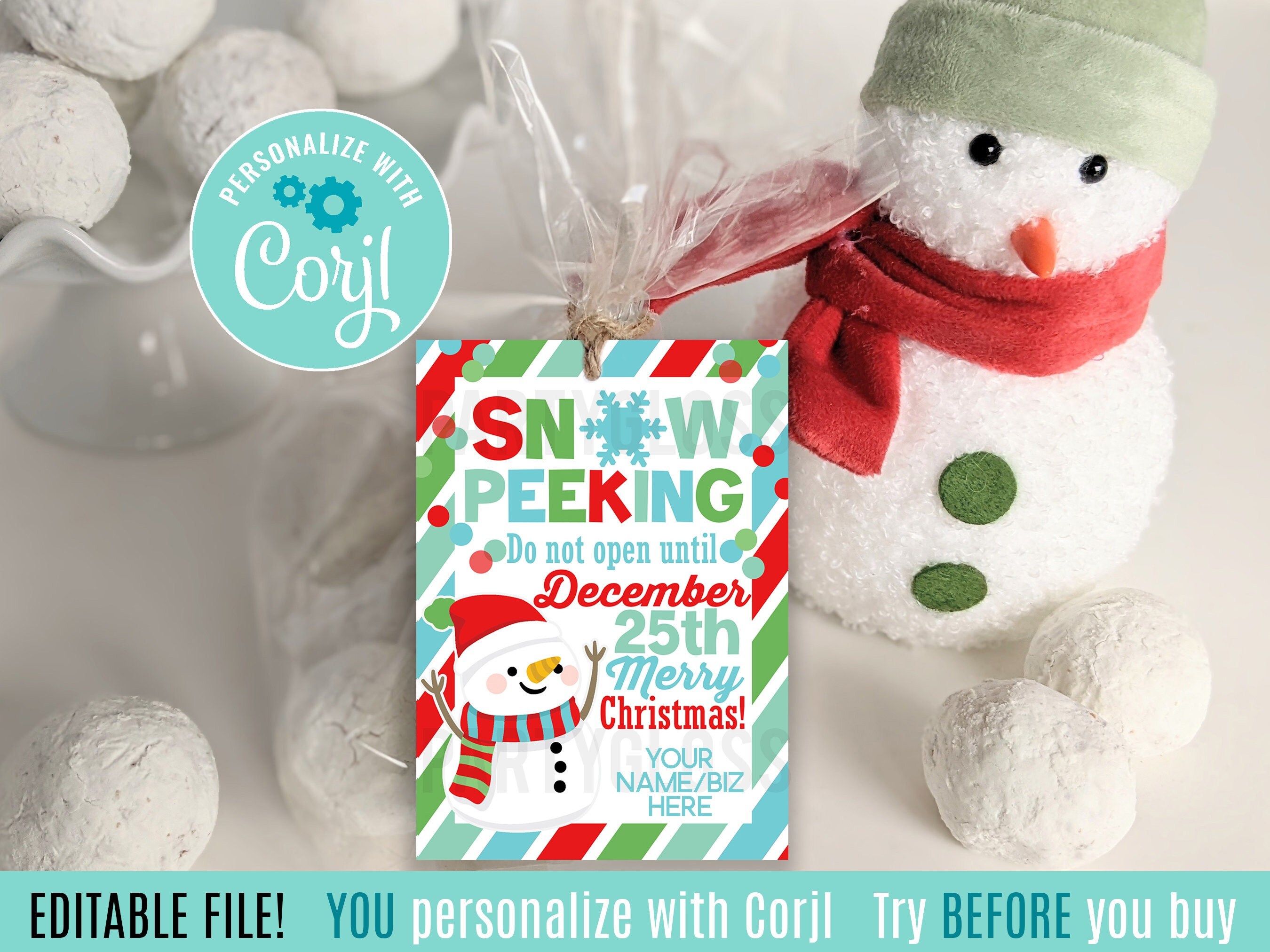 Editable Christmas Snow Peeking Christmas Gift Printable Tag - Etsy