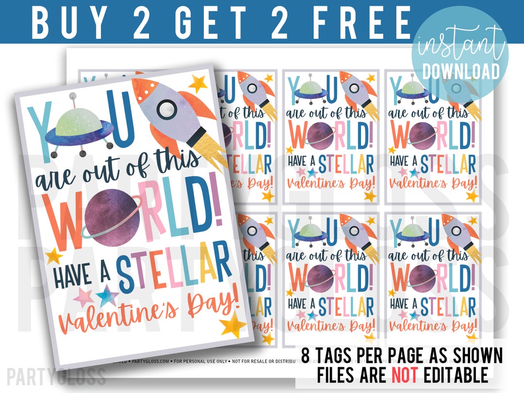 Space Galaxy Valentine's Day Printable Tag, Out of This World, Space ...