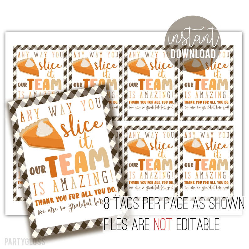 Thanksgiving Team Appreciation Printable Tag Pie Tags - Etsy