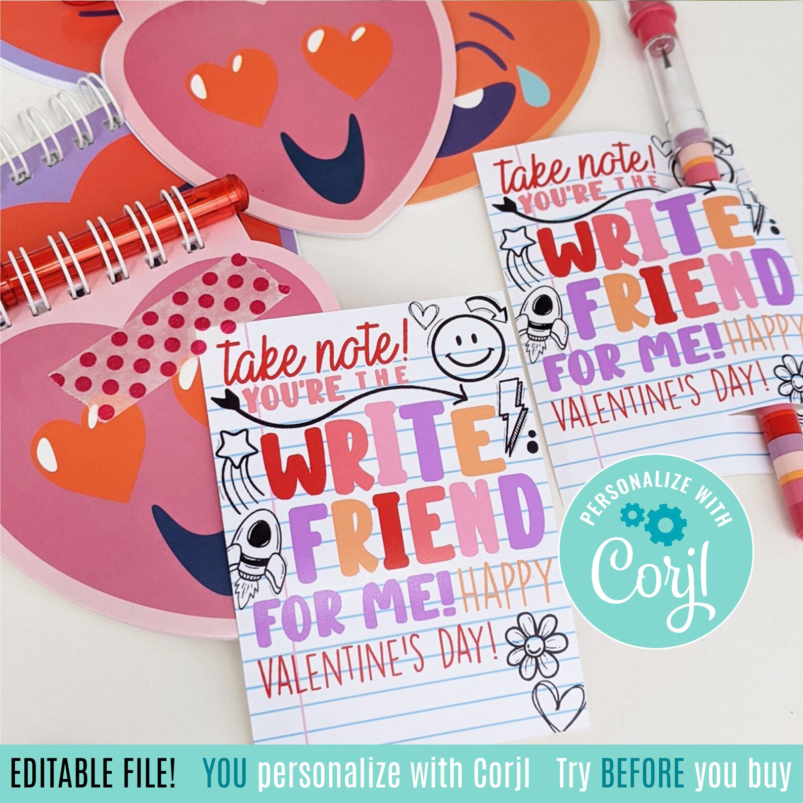Editable Valentine's Day Printable Tags Marker Pencil Pen Take Note Pad ...