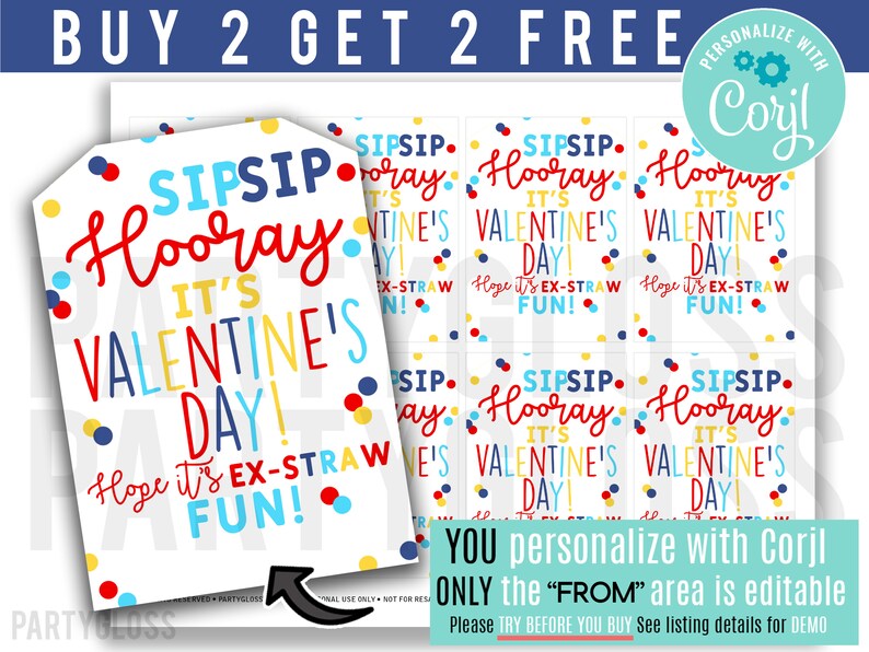 Editable Straw Valentine's Day Printable Tags Crazy Silly - Etsy