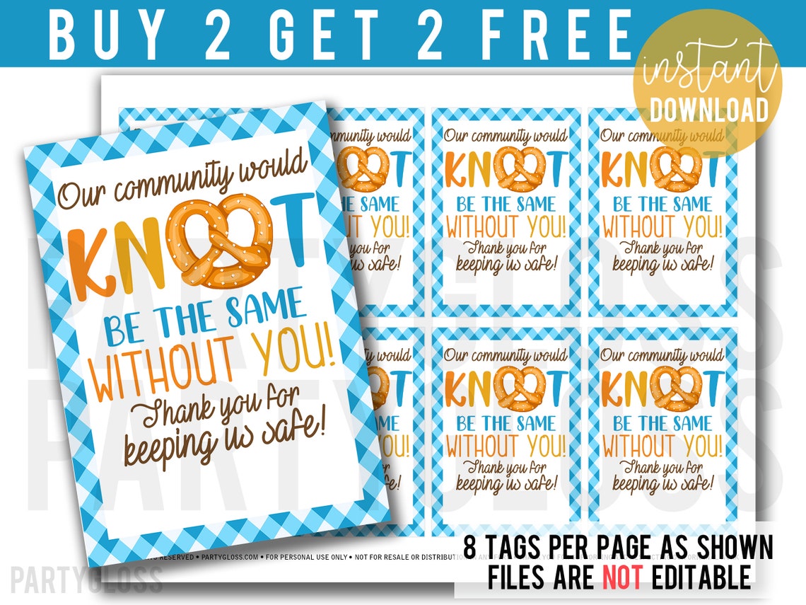 Pretzel Appreciation Printable Tag Thank You Pretzel Tags - Etsy