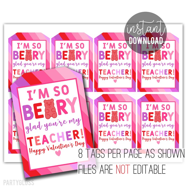 Teacher Valentine's Day Printable Tags Gummy Valentine - Etsy