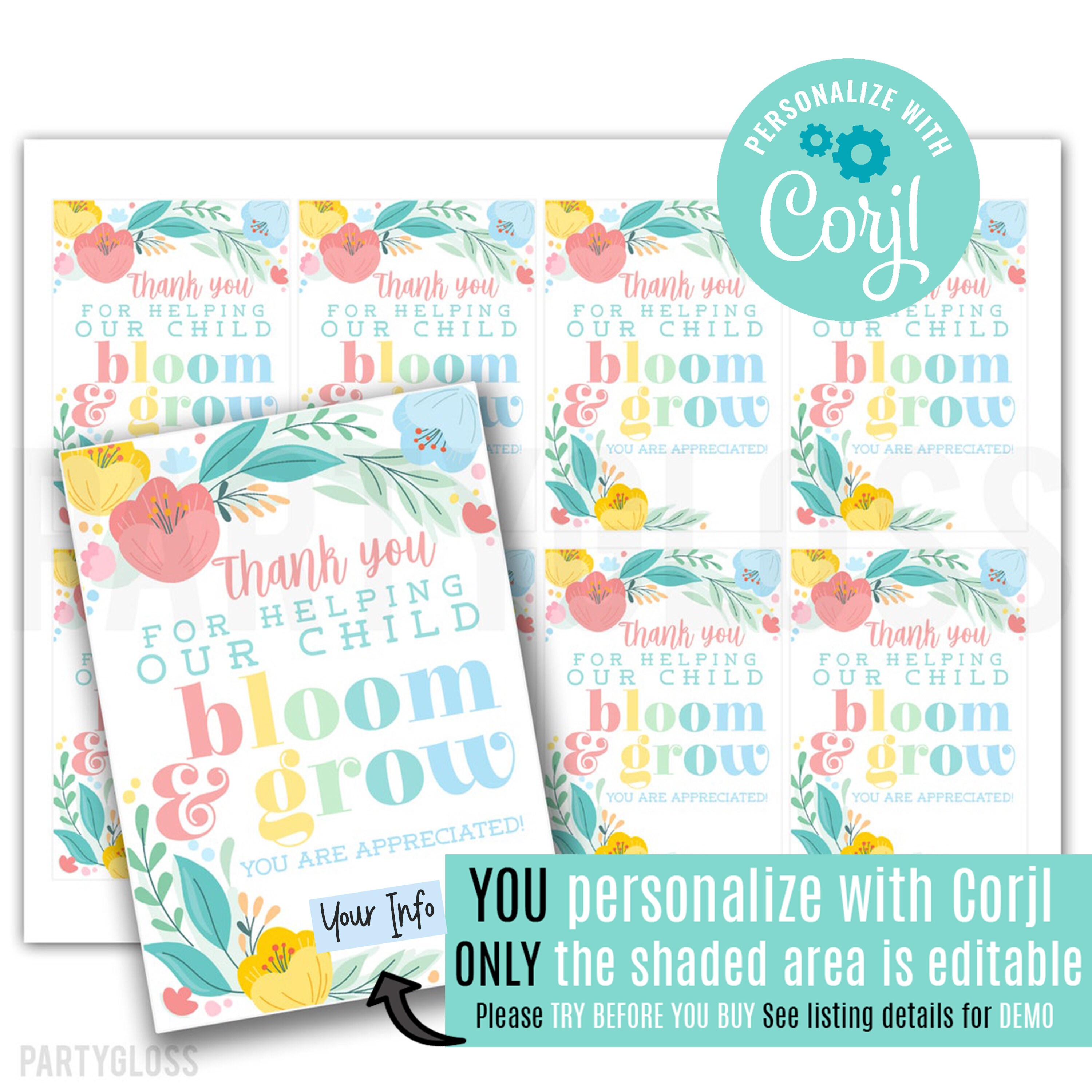 Editable Bloom and Grow Printable Teacher Tags | Gift for Teachers ...