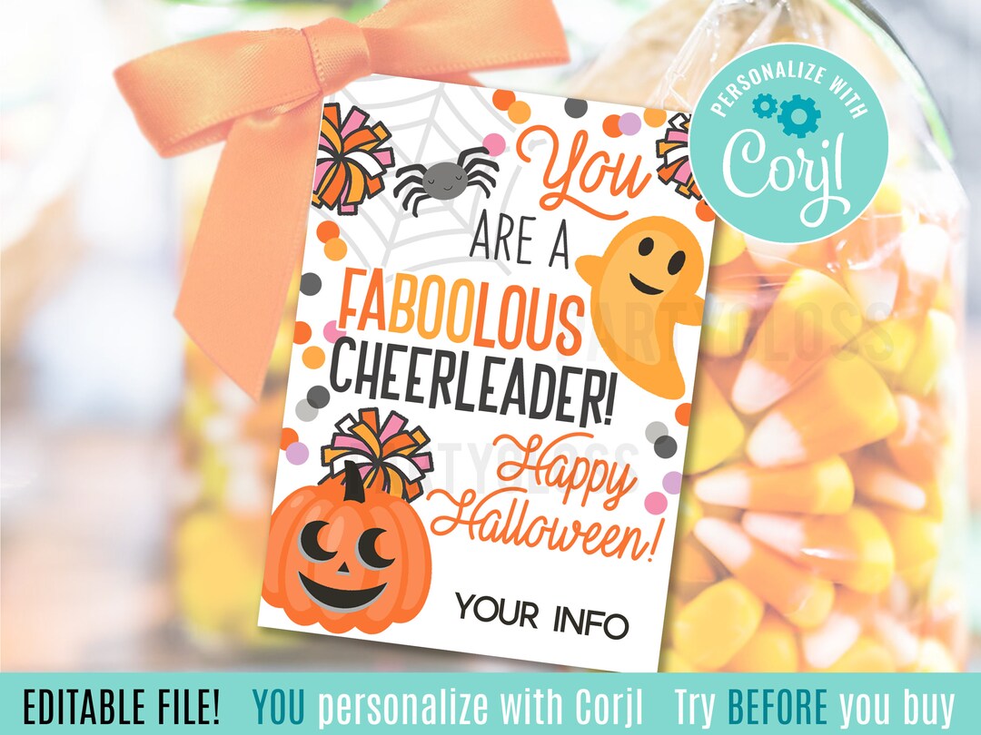 Editable Cheerleader Halloween Printable Gift Tags, Cute Spooky Candy ...