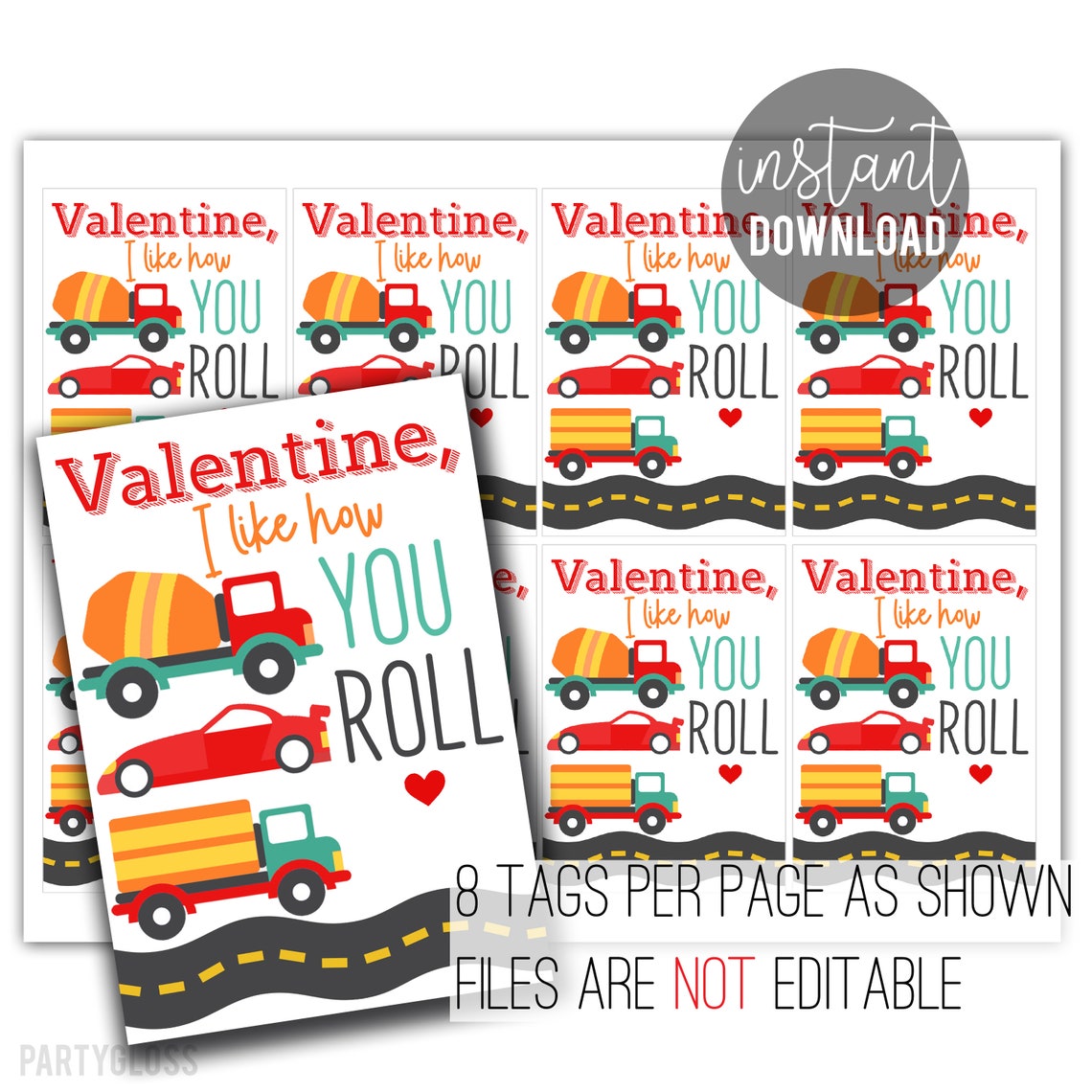 Valentine's Day Printable Tag Cars Trucks Valentine | Etsy