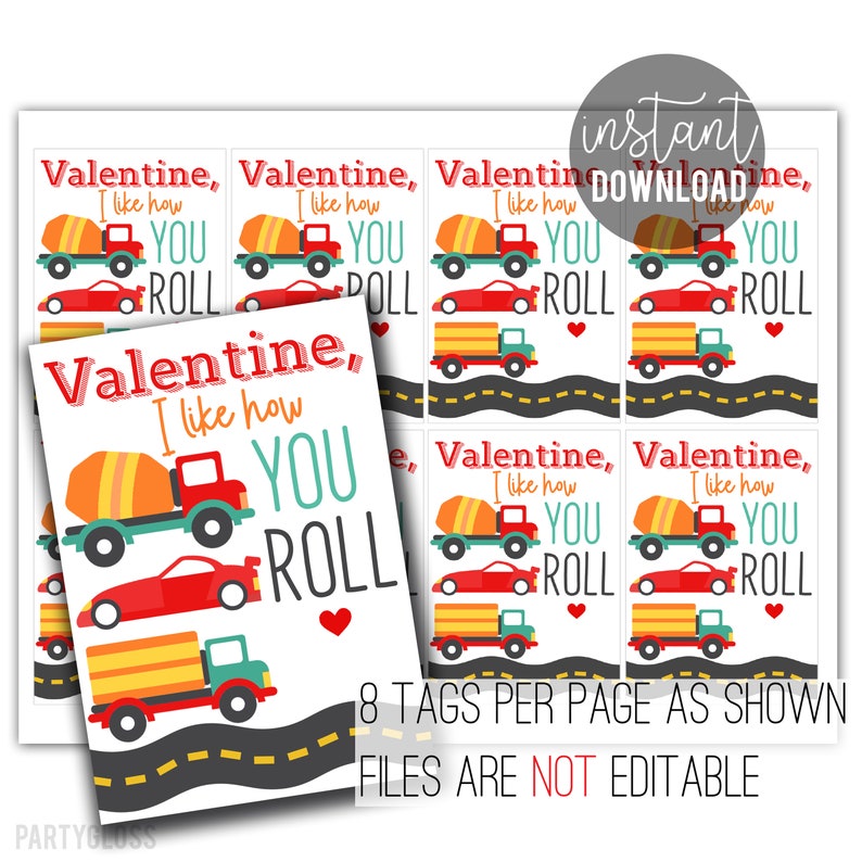 Valentine's Day Printable Tag Cars Trucks Valentine I Like - Etsy