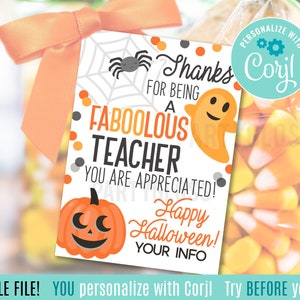 Editable Teacher Appreciation Halloween Printable Tag | Halloween ...
