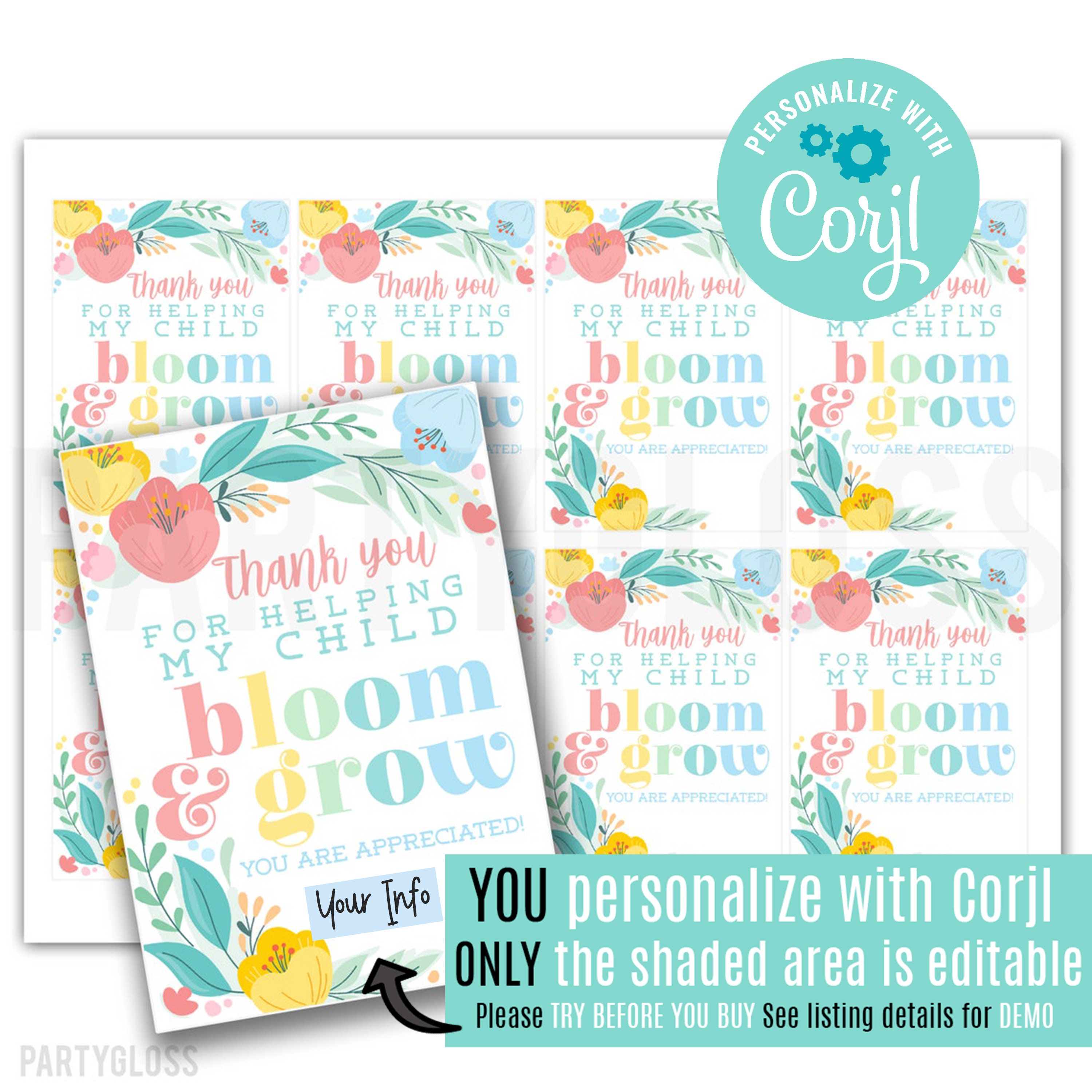 Editable Bloom and Grow Printable Teacher Tags | Gift for Teachers ...