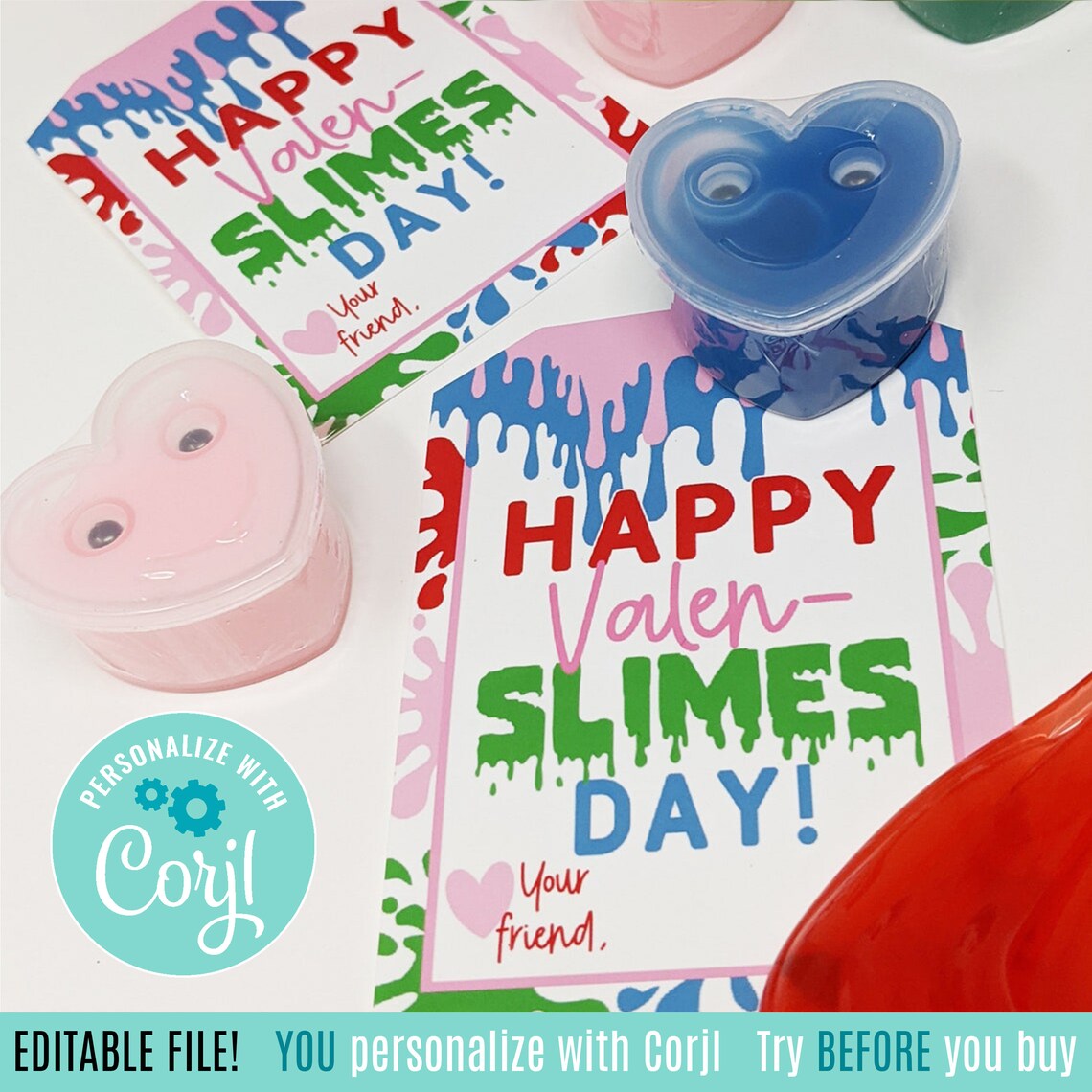 Editable Slime Valentine's Day Printable Tag Non Food - Etsy