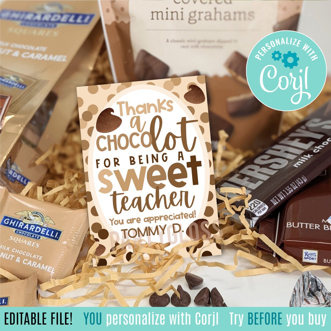 Editable Chocolate Teacher Appreciation Printable Tag - Etsy