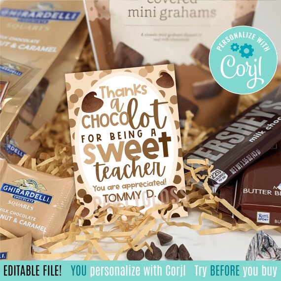 Editable Chocolate Teacher Appreciation Printable Tag - Etsy