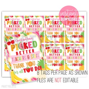Teachers Staff Appreciation Printable Tag | PTO PTA Tags | Fruit Gift ...