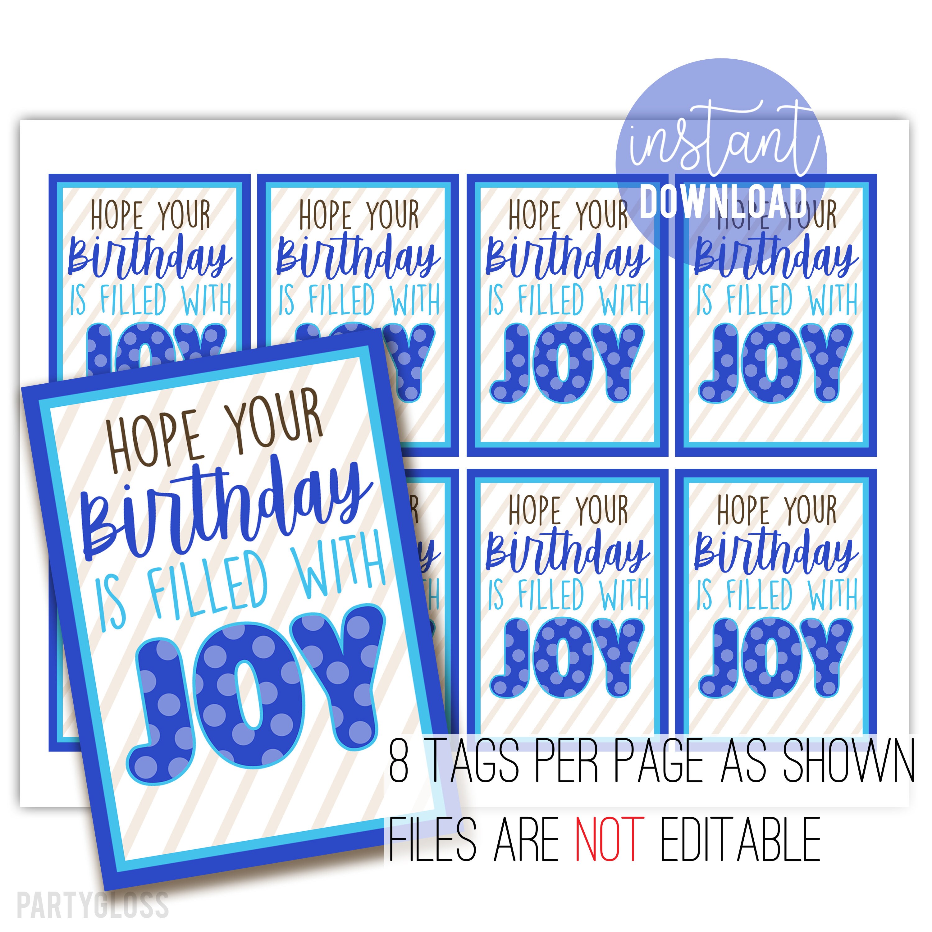 Birthday Printable Tag Printable Joy Birthday Tags Joy - Etsy Canada